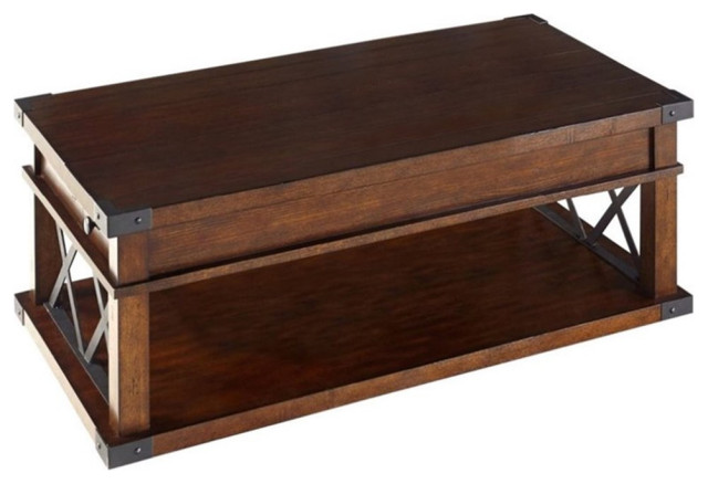 Bowery Hill Rustic Wood Top Castered Coffee Table in Walnut Finish ...