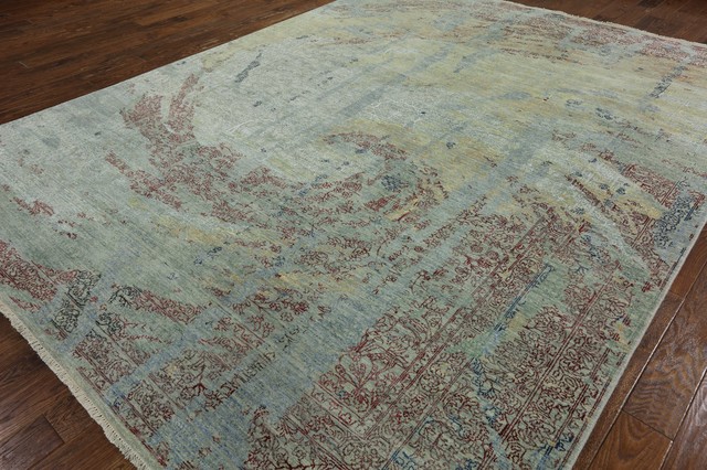 Modern Wool and Silk Handmade Oriental Rug, 9'x12', 9'x12 ...