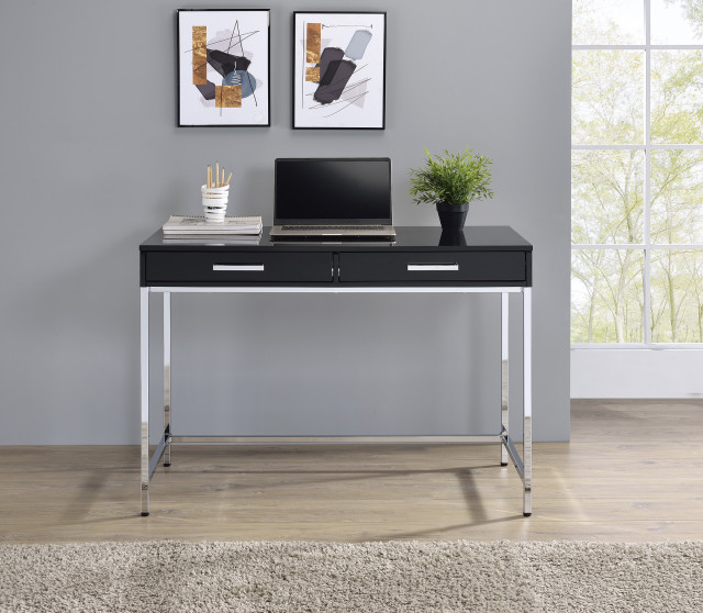 Alios Desk With Black Gloss Finish and Chrome Frame - Contemporary ...