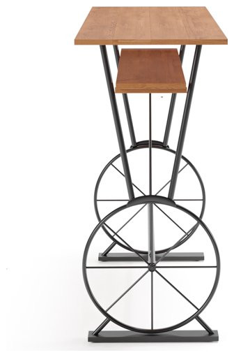 Industrial Bistro Dining Table, Wheel-Shaped Legs & Wooden Top With ...