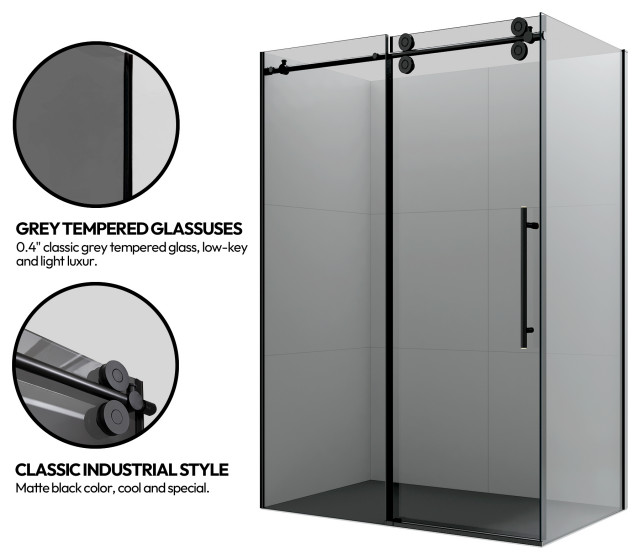 Echarri Rectangle Sliding Frameless Shower Enclosure, Tinted Glass, 48 ...