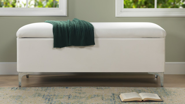 Madelyn Modern Storage Bench with Stainless Steel Legs - Midcentury ...