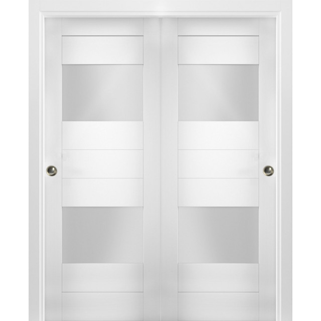Sliding Closet Glass Lites Bypass Doors / Sete 6222 White Silk / Rails ...