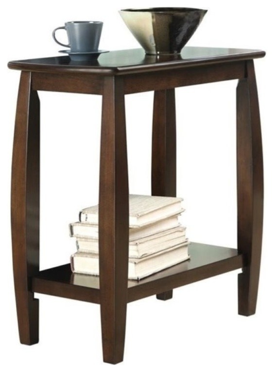 Bowery Hill Transitional Wood Bowed Legs End Table in Cappuccino - Side ...