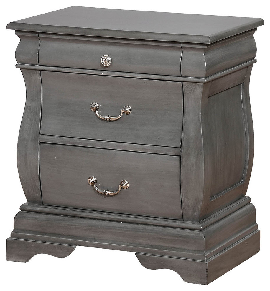 Transitional Wood Night Stand With 3 Drawers, Gray - Traditional ...