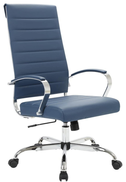 LeisureMod Benmar High-Back Leather Office Chair Navy Blue ...