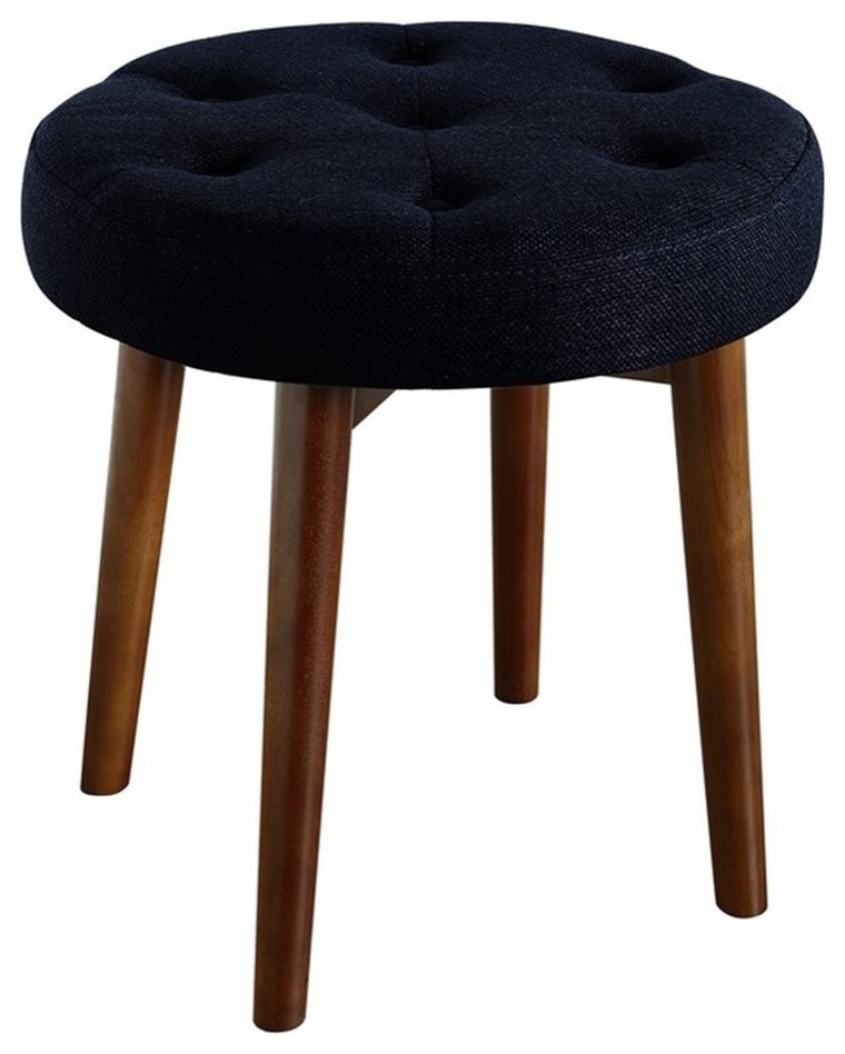 Pemberly Row Modern / Contemporary Round Tufted Stool in Rich Navy ...