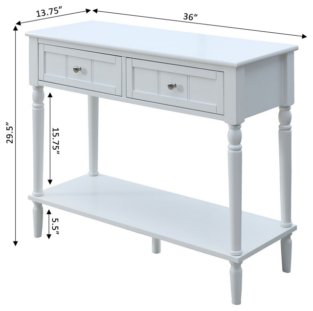French Country Console Table, Turned Legs & 2 Framed Accented Drawers ...