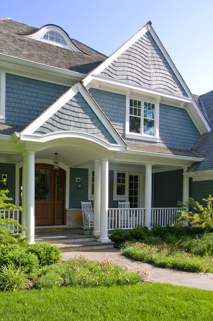 Front Elevation Gable within a Gable, Wood Brackets and Round Columns ...