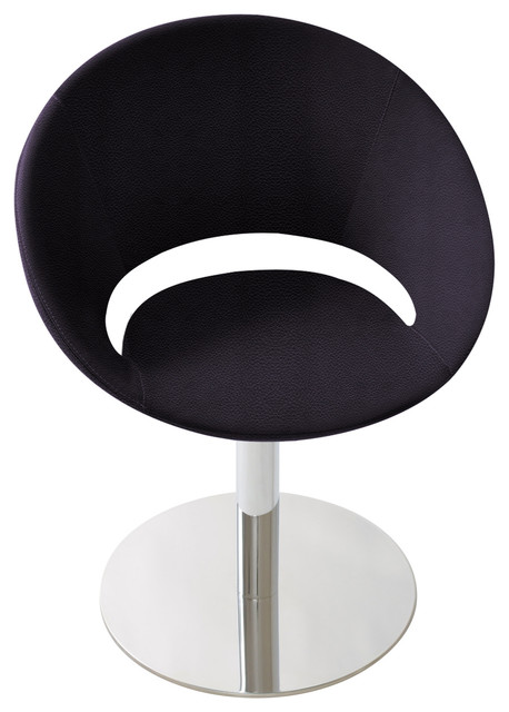 Crescent Round Chair, Beight Stainless Steel Base, Black Leather, Top ...