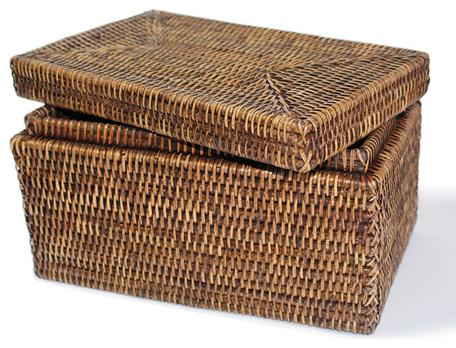 Rattan Rectangular Lidded Storage Basket - Tropical - Baskets - by ...