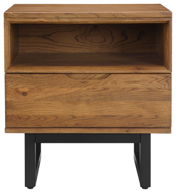 Aldo King Size 3 Piece Platform Bed Frame Bedroom Set in Brown Oak Wood - Industrial - Bedroom ...