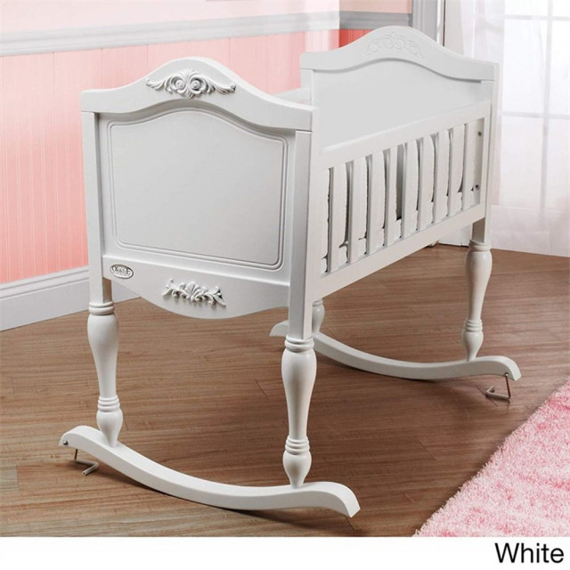 Orbelle Gaga Modern New Zealand Pine Solid Wood Rocking Cradle in White ...