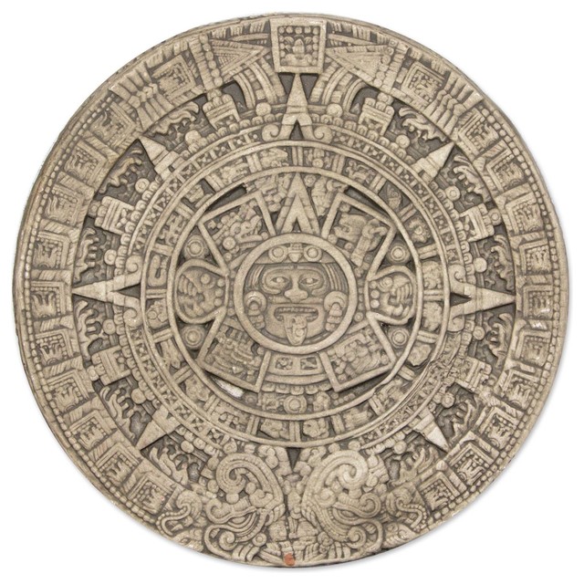 Small Beige Aztec Calendar Ceramic Plaque, Mexico - Southwestern - Wall ...