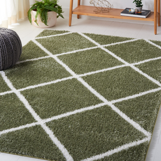 Safavieh Tahoe Shag Tho676W Trellis, Geometric Rug, Sage/White, 8'x10 ...