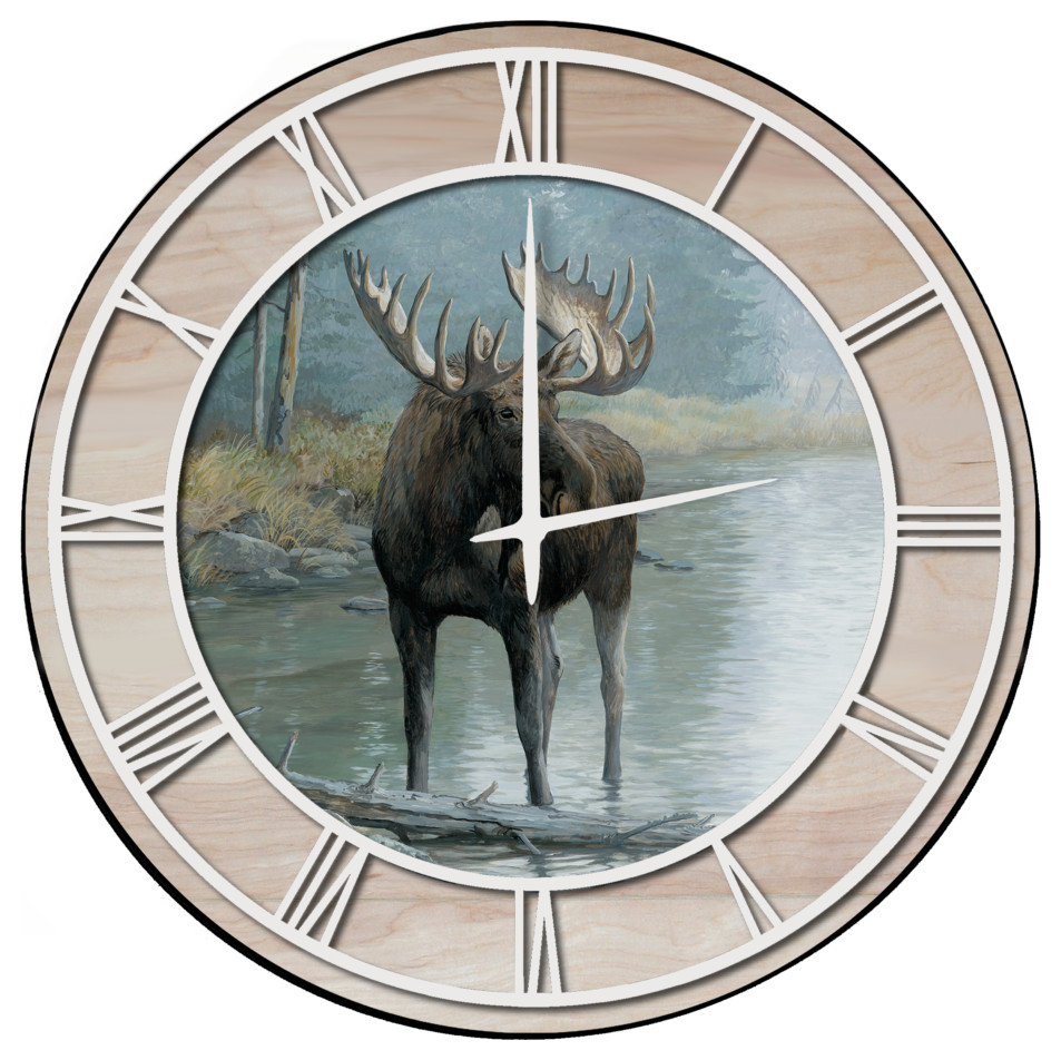 Wall Clock, Quiet Water Moose, 24"x24" - Rustic - Wall Clocks - by ...