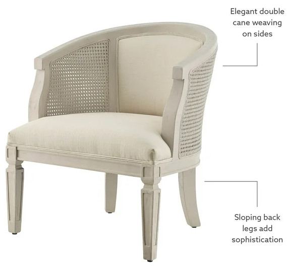 Whitewashed Barrel Rattan Cane Accent Chair with Padded Seat ...