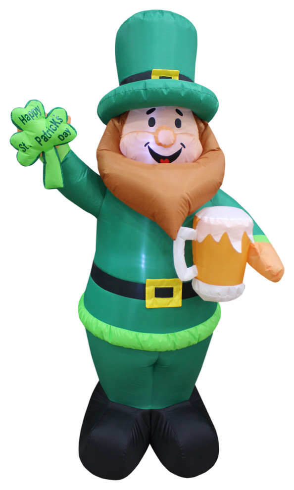 Saint Patrick's Day Inflatable Leprechaun Holding Shamrock and Beer,6 ...