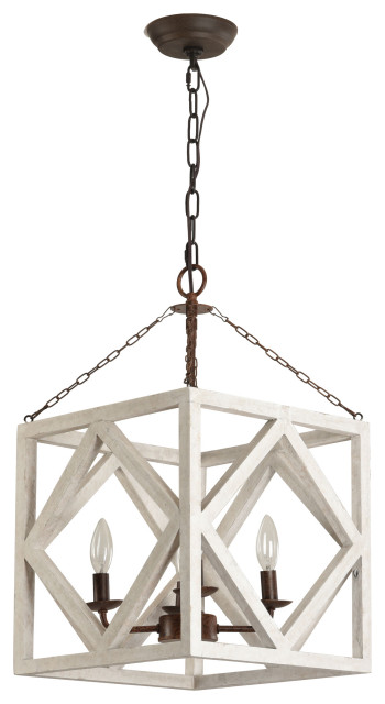 4-Light Rectangular Wood Candle Chandelier - Farmhouse - Chandeliers ...