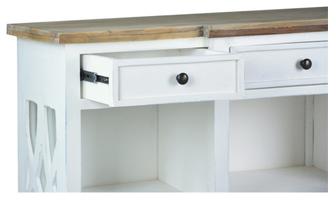 Sunset Trading Lattice Display Console White Brown Solid Wood Fully ...