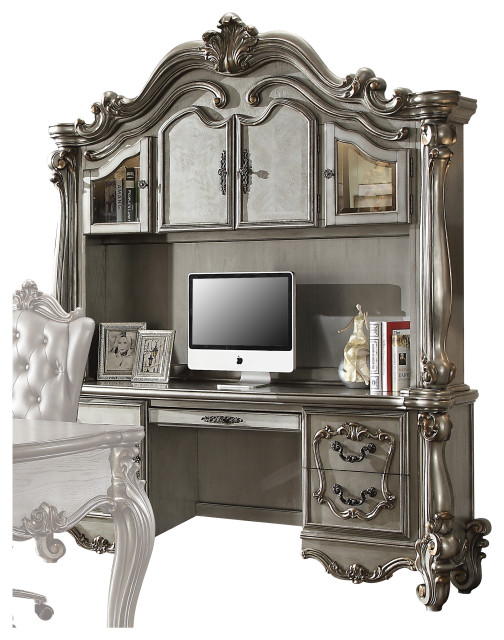 ACME Versailles Computer Desk and Hutch, Antique Platinum - Victorian ...