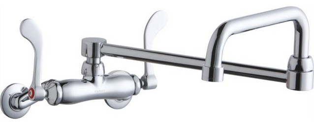 Elkay 19 1/2" Double Swing Spout Handle Wall Mount Faucet, LK945DS20T4T ...