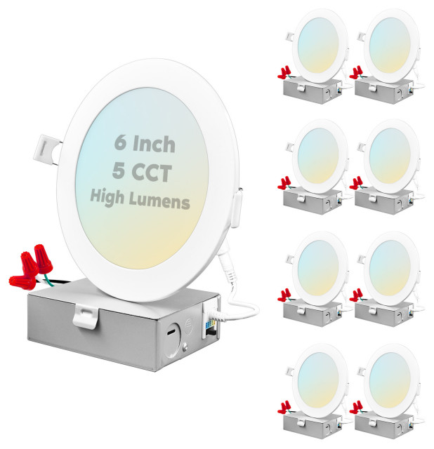 Luxrite 6" Ultra Thin LED Recessed Light 5 Color Selectable 8 Pack ...