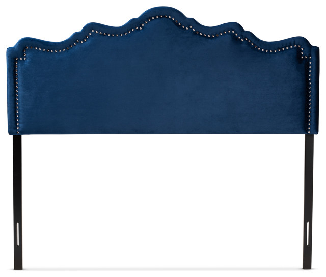 Nadeen Royal Blue Velvet Fabric Upholstered Queen Size Headboard ...