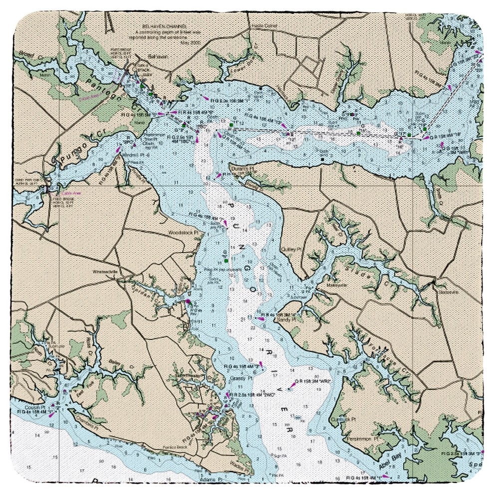Pungo River, NC Nautical Map Coaster - 3 Sets of 4 (12 Total) Set of 4 ...