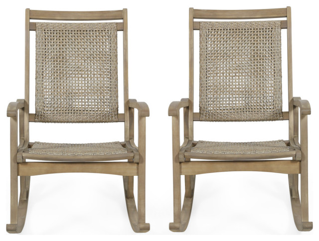 Lucas Outdoor Rustic Wicker Rocking Chairs, Set of 2 - Tropical ...