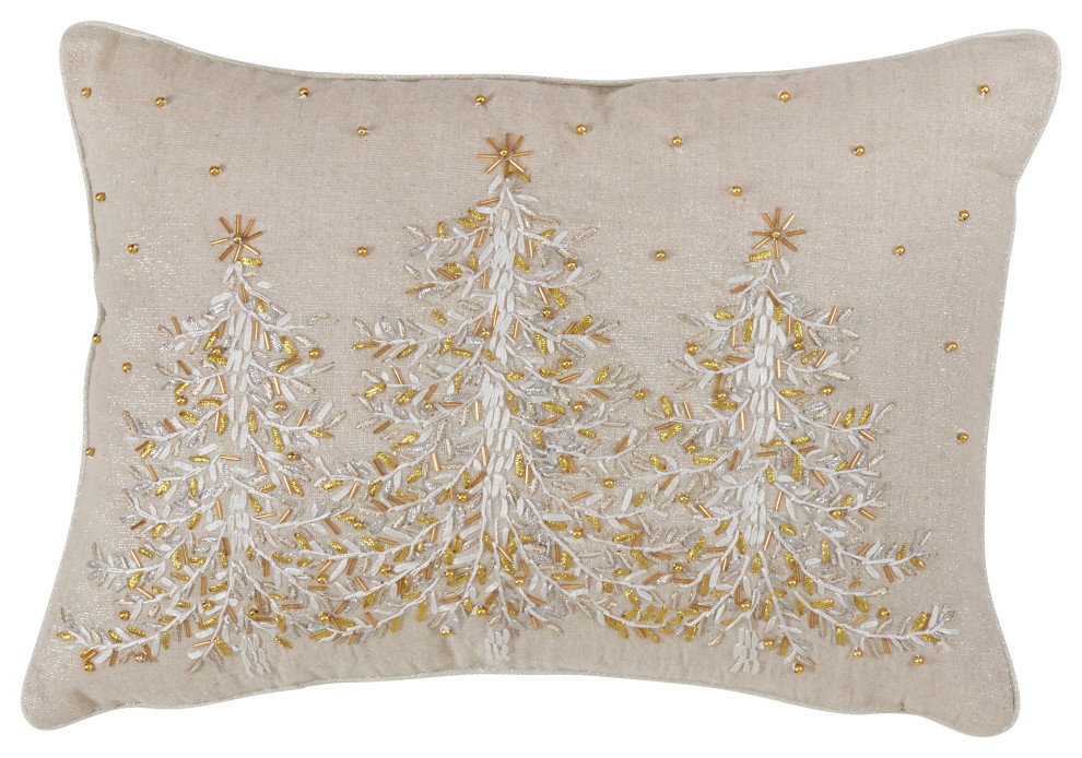 Poly Blend Christmas Accent Pillow With Embroidered Design And Down ...