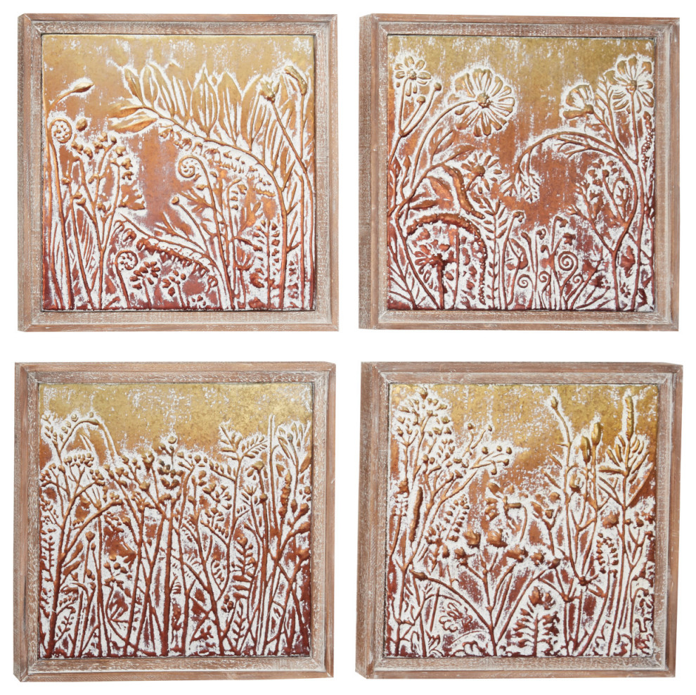 Embossed Metal Wall Decor With Floral and Botanical Designs, Wood ...