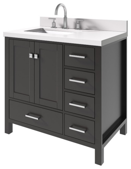 Cambridge Espresso 37" Rectangle Sink Vanity With Quartz Top. Left ...