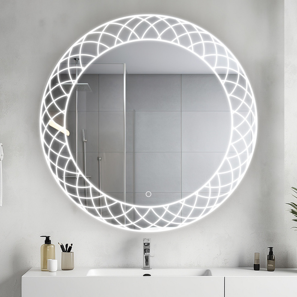 36" Frost, LED Lighted Round Mirror With Dimmer, Defogger, Touch ...