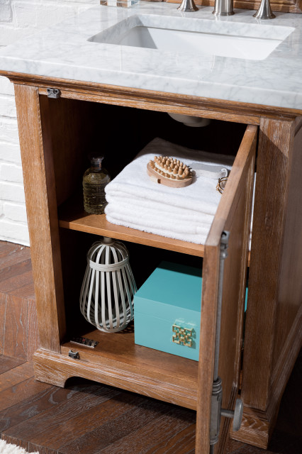 Providence 26" Driftwood Vanity, Carrara Marble Top - Farmhouse ...