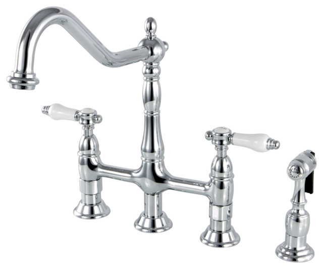 KS1271BPLBS 8" Centerset Kitchen Faucet With Brass Sprayer, Polished ...
