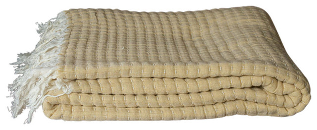 Khaki Quilted Hand-Loomed Cotton Throw - Transitional - Throws - by De ...
