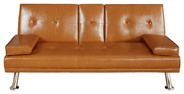 Modern PU Leather Futon with Drop Down Cup Holder and Movable Arms ...