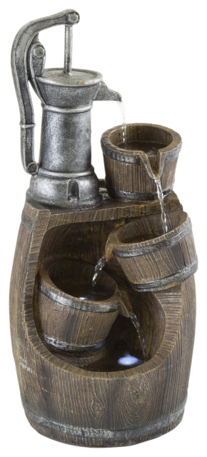 Old Fashion Hand Pump Fountain 4-Tier Barrel Cascading Waterfall With ...