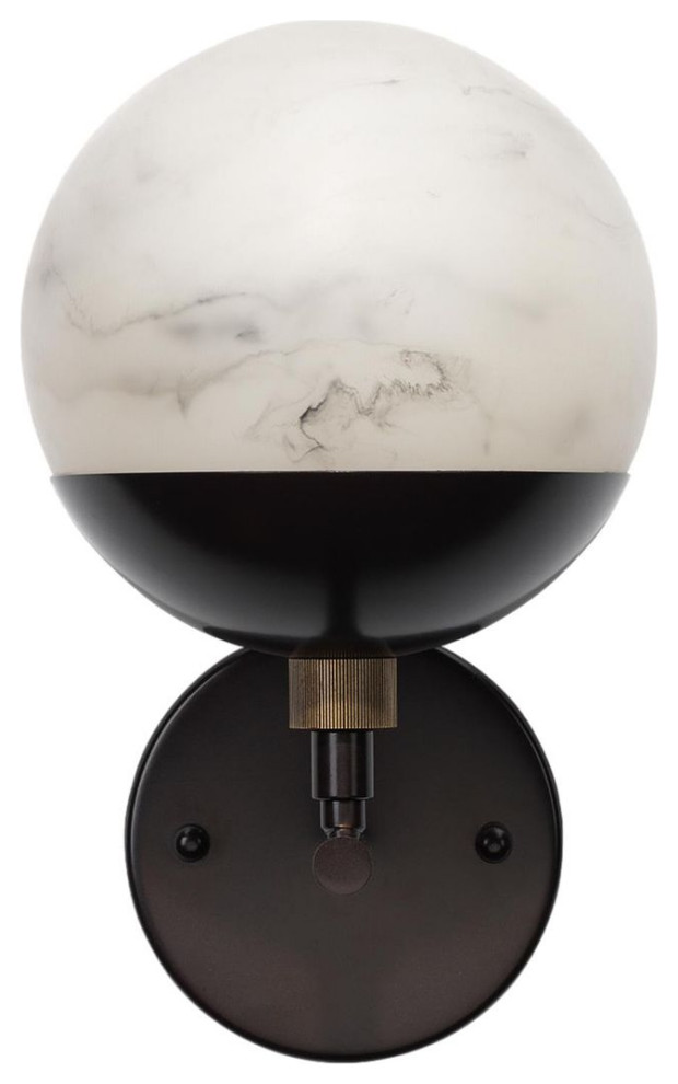 Vintage Style Faux Alabaster Globe Shade Wall Sconce Bronze Metal ...