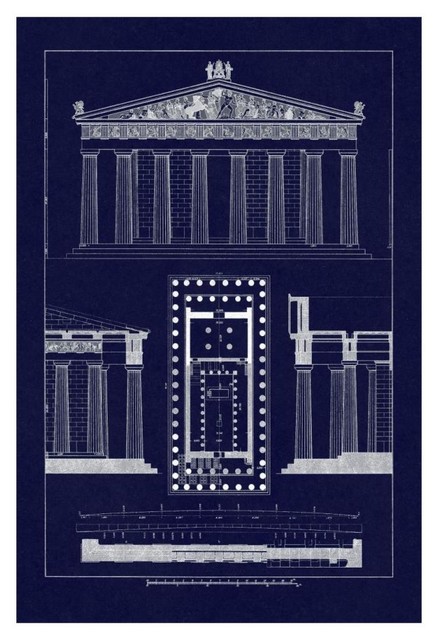 "The Parthenon at Athens, Polychrome (Blueprint)" Print by J. Buhlmann ...