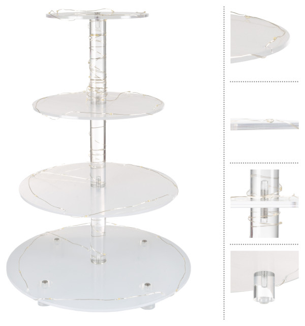 4-Tier Cupcake Stand Round Acrylic Display Stand With LED Lights ...