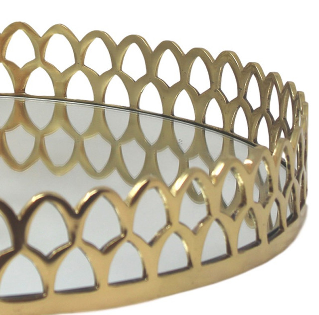 Luxe Classic Brass Gold Arch Lattice Tray Decorative 18" Round Mirror ...