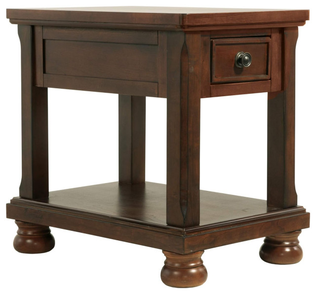 Classic End Table, Rounded Legs With Storage Drawer & Pull Handles ...