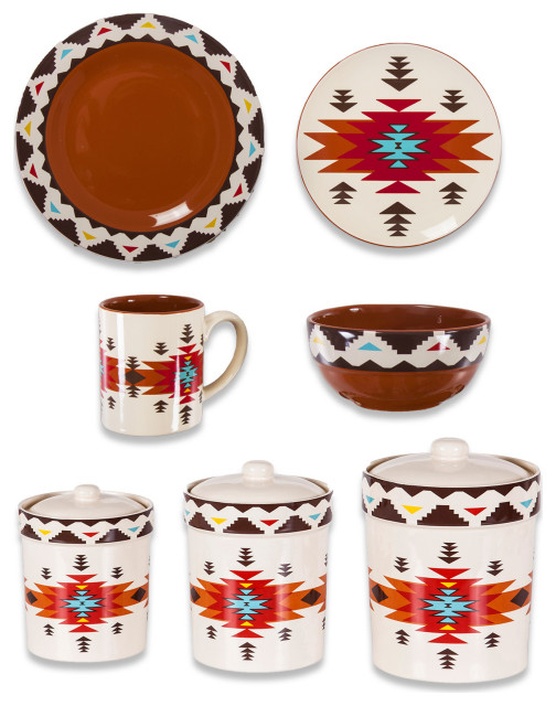 Del Sol Aztec Southwestern Dinnerware and Canister Set, 19 Piece ...