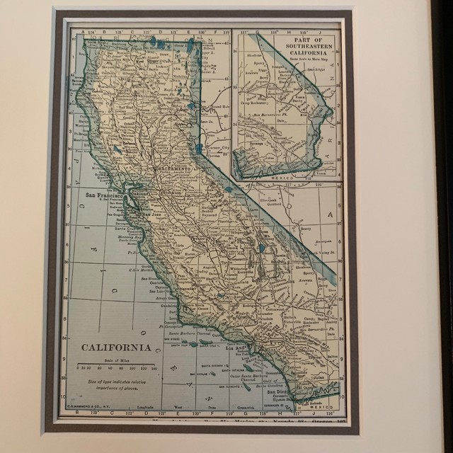 Original Vintage California State Map, Framed, 1920s Authentic Map ...