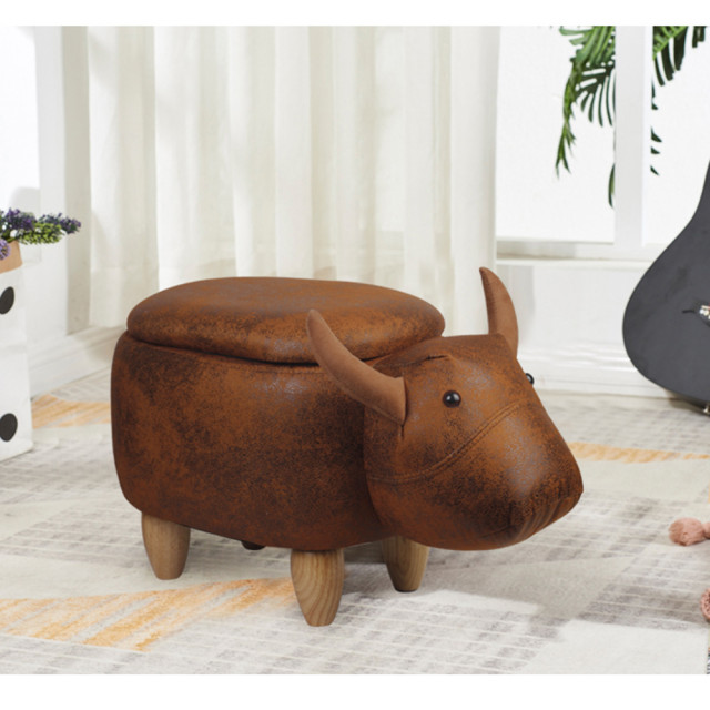 Brown Buffalo Cow Animal Ottoman Storage Faux Leather Foot Stool ...