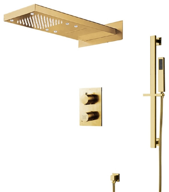 22" Brushed Gold Digital Wall Mount Rainfall Shower System ...