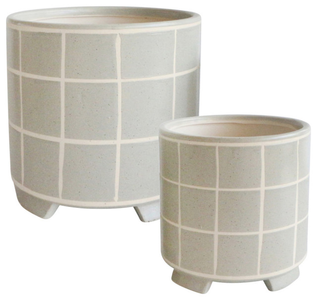 Ceramic 6/8" Footed Planters, Green - Farmhouse - Indoor Pots And ...