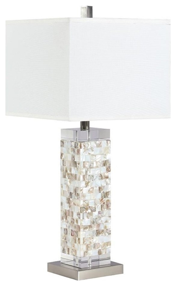 Coaster Capiz Square Shade Metal Table Lamp with Crystal Base White and ...